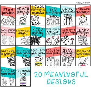 Editable Bright Cactus Growth Mindset Classroom Posters: English and ...