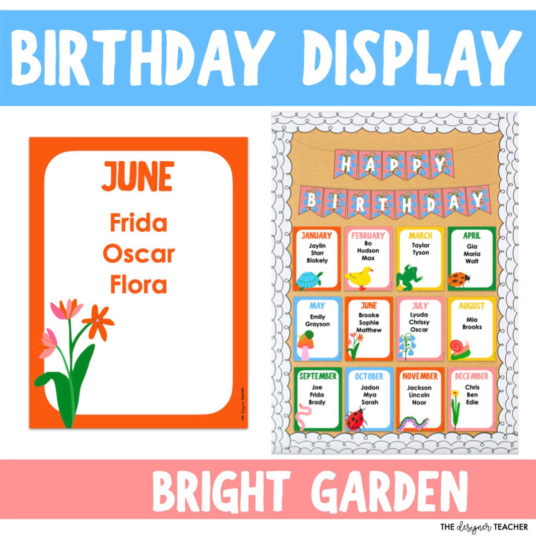 Classroom Birthday Bulletin Board Display Bright Garden Theme Classroom ...