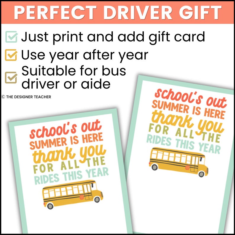 End of the Year Bus Driver Aide Gift Card Holder • Thank You Gift for ...