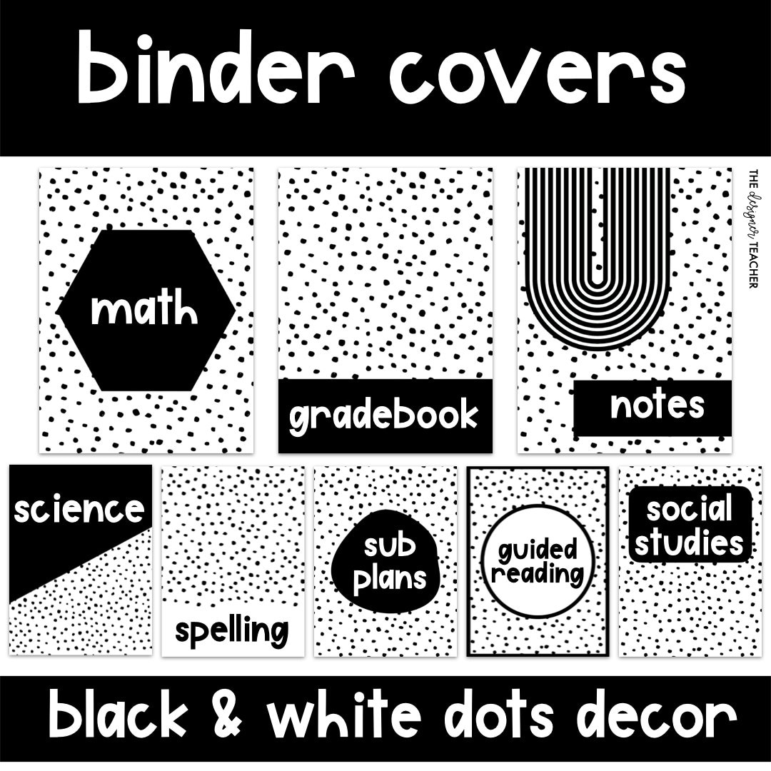 Editable Binder Covers & Spines With Black and White Speckled Boho ...