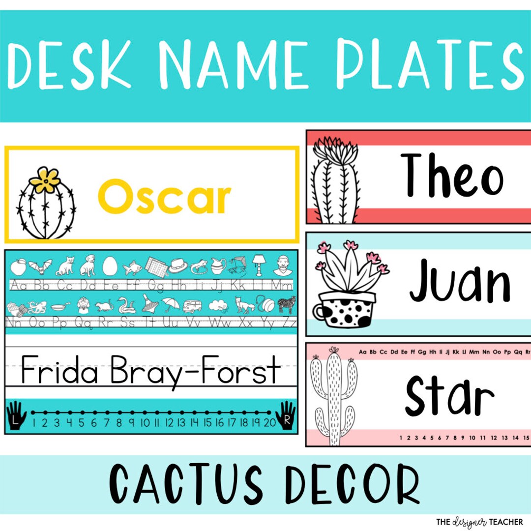 Cactus Theme Editable Desk Plates Name Tags - Etsy