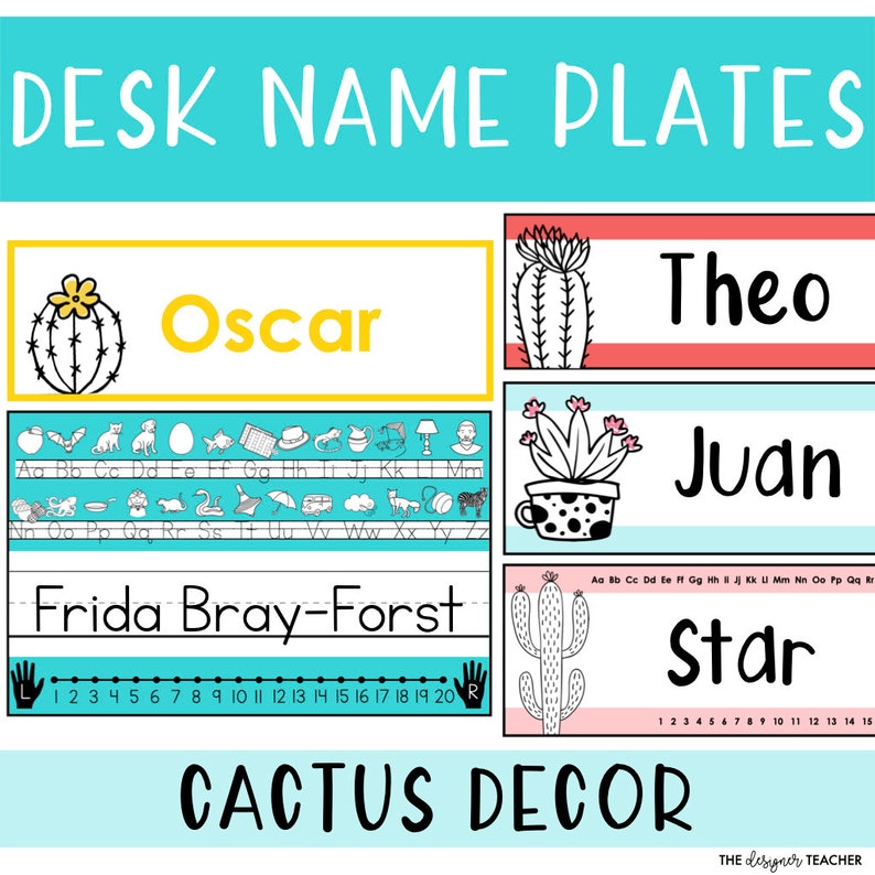 Cactus Theme Editable Classroom Desk Plates Student Name Tags Number ...