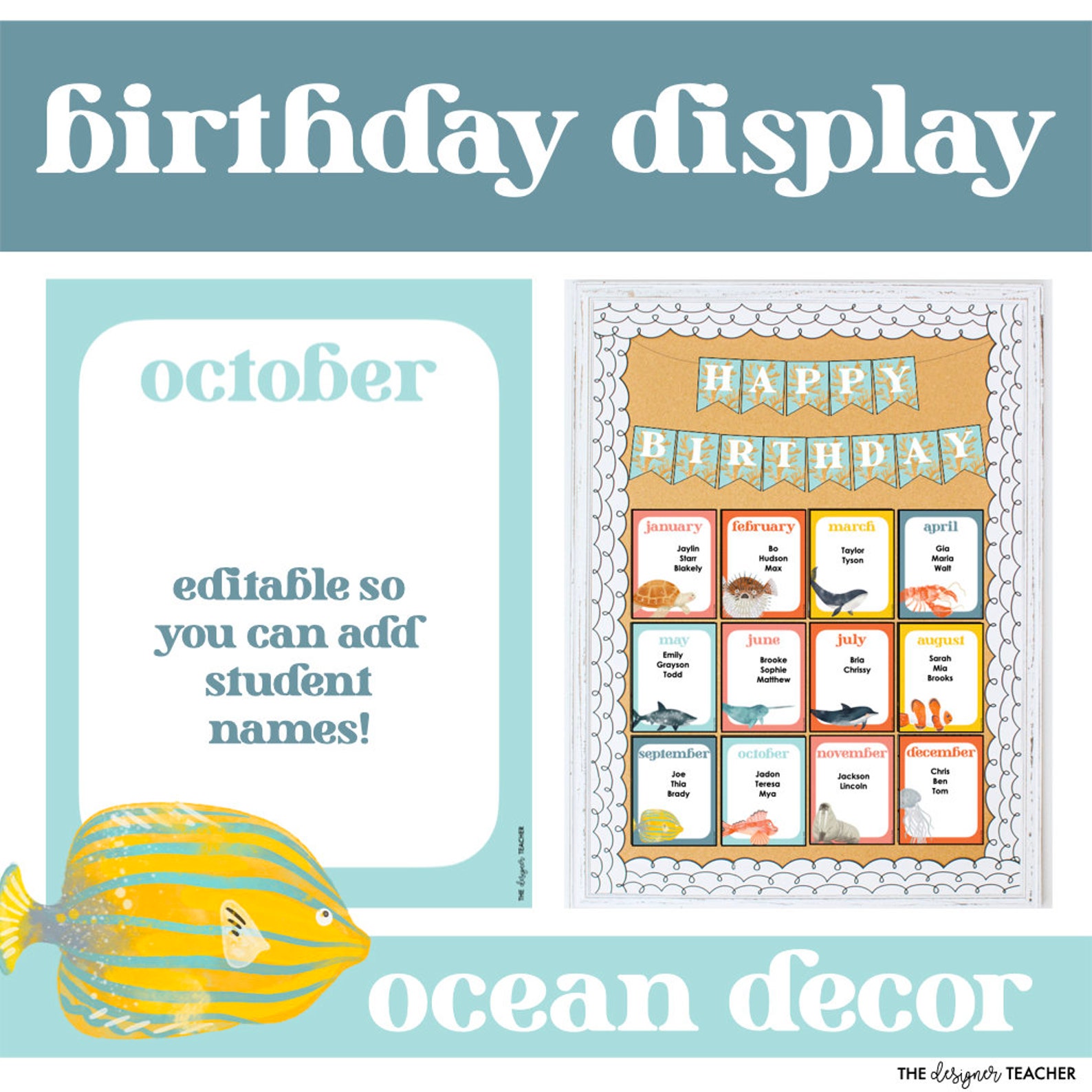 Editable Birthday Display With Ocean Theme Under the Sea - Etsy