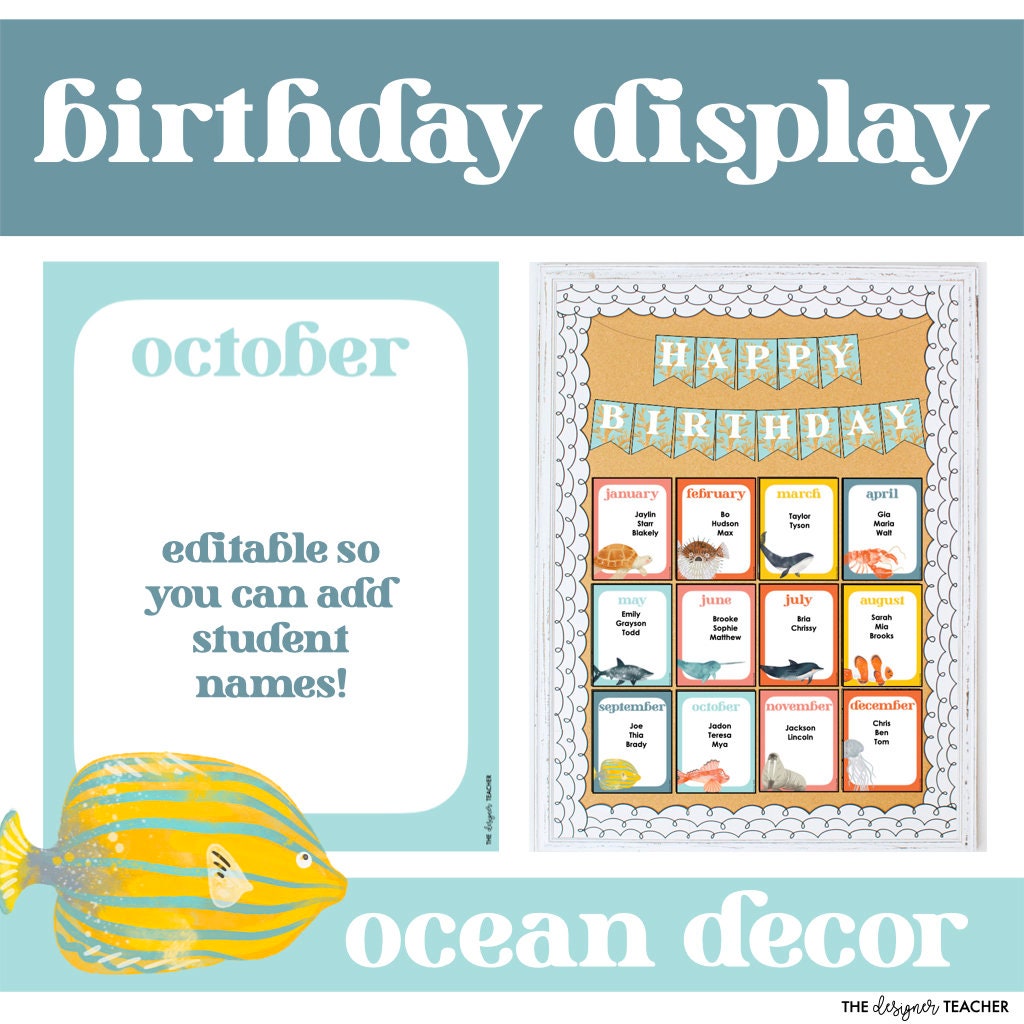 Editable Birthday Display With Ocean Theme Under the Sea - Etsy