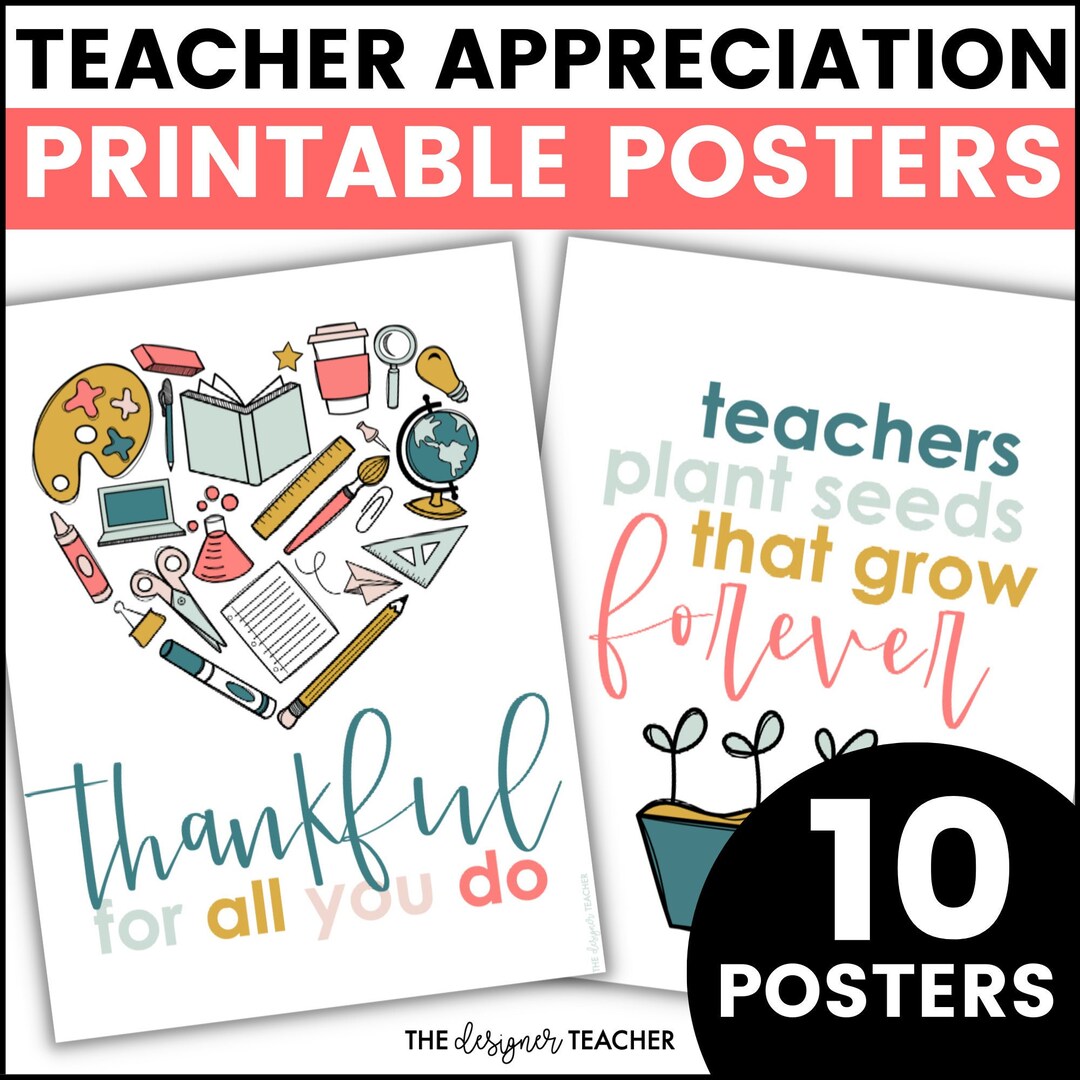 Teacher Appreciation Posters With Printable Inspirational - Etsy