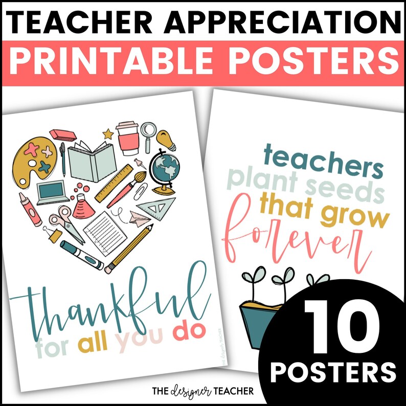Teacher Appreciation Posters With Printable Inspirational - Etsy