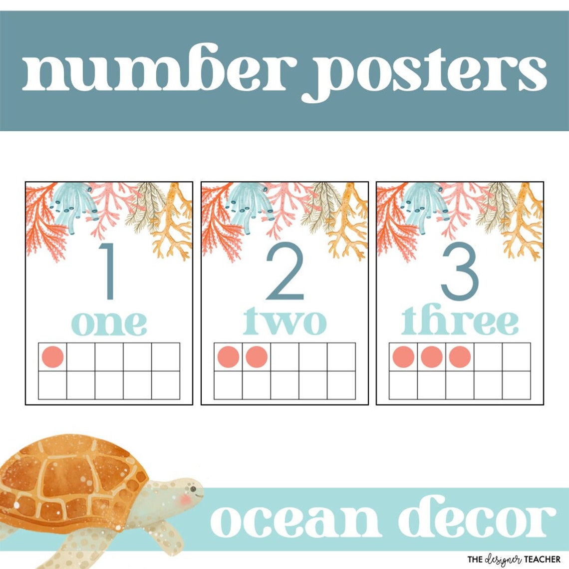 Number Posters 1-20 With Ten Frames in Ocean Theme Under the - Etsy
