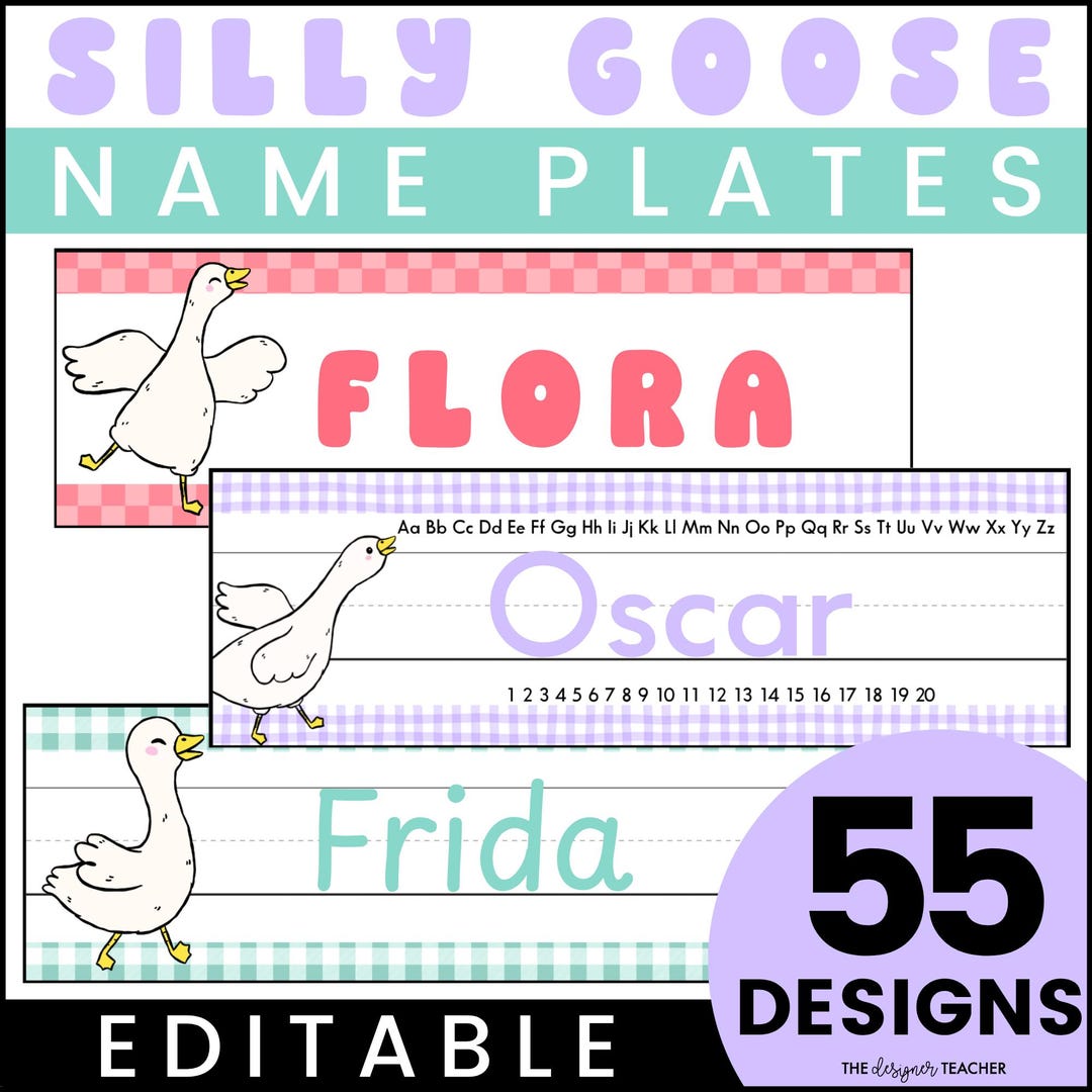 Editable Printable Classroom Student Name Tag Desk Plates | Silly Goose ...