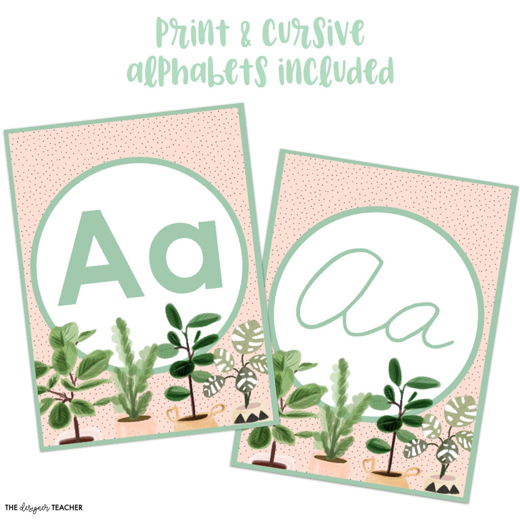 Plant Theme Classroom Alphabet Posters: Print, Cursive & Picture Cues ...