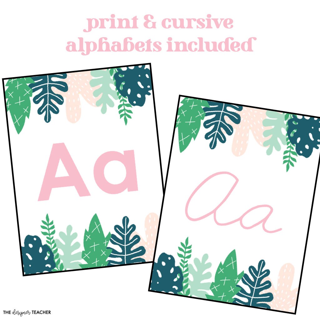 Alphabet Posters: Print Cursive & Picture Cues Modern - Etsy