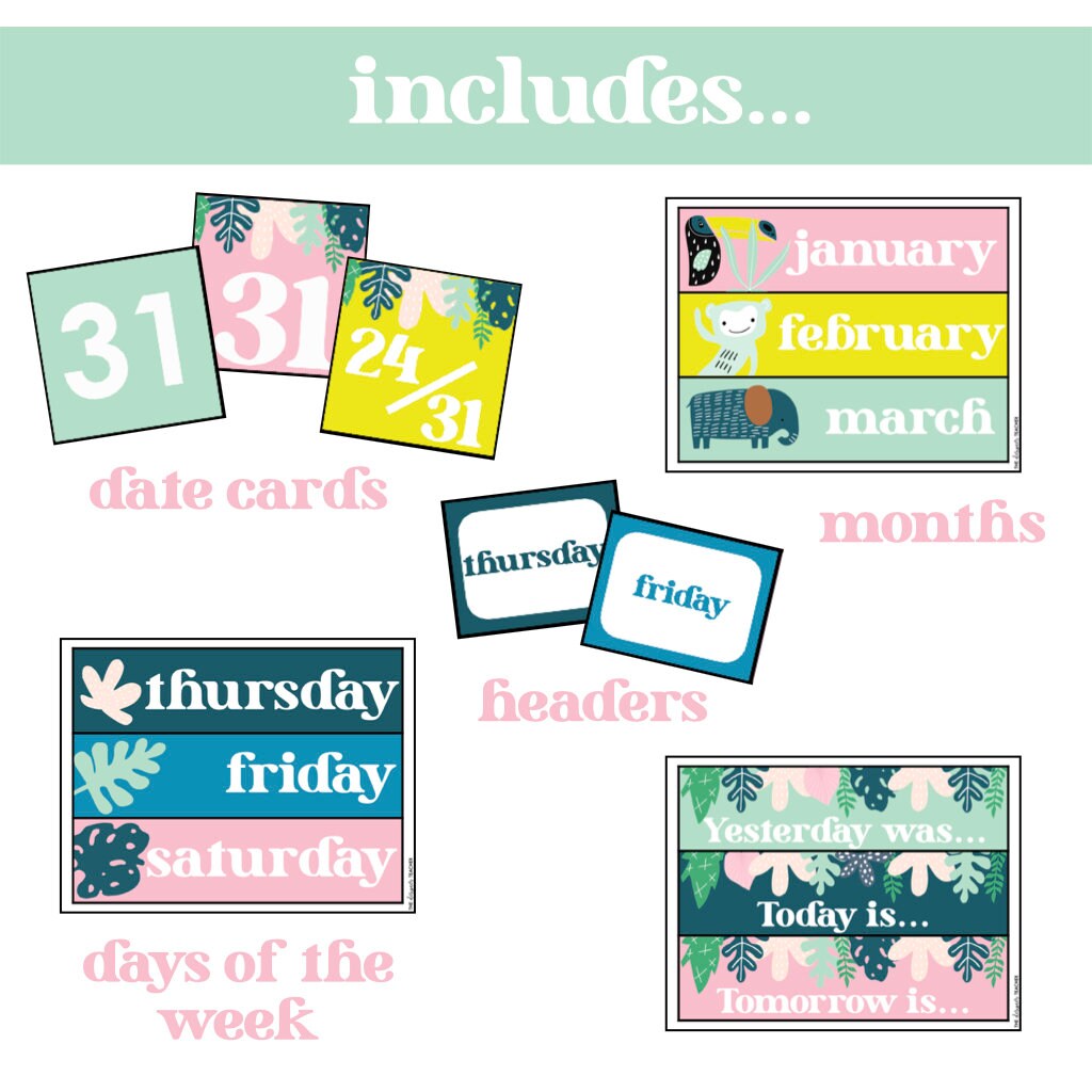 Editable Classroom Calendar Kit With Modern Tropical Jungle Theme - Etsy