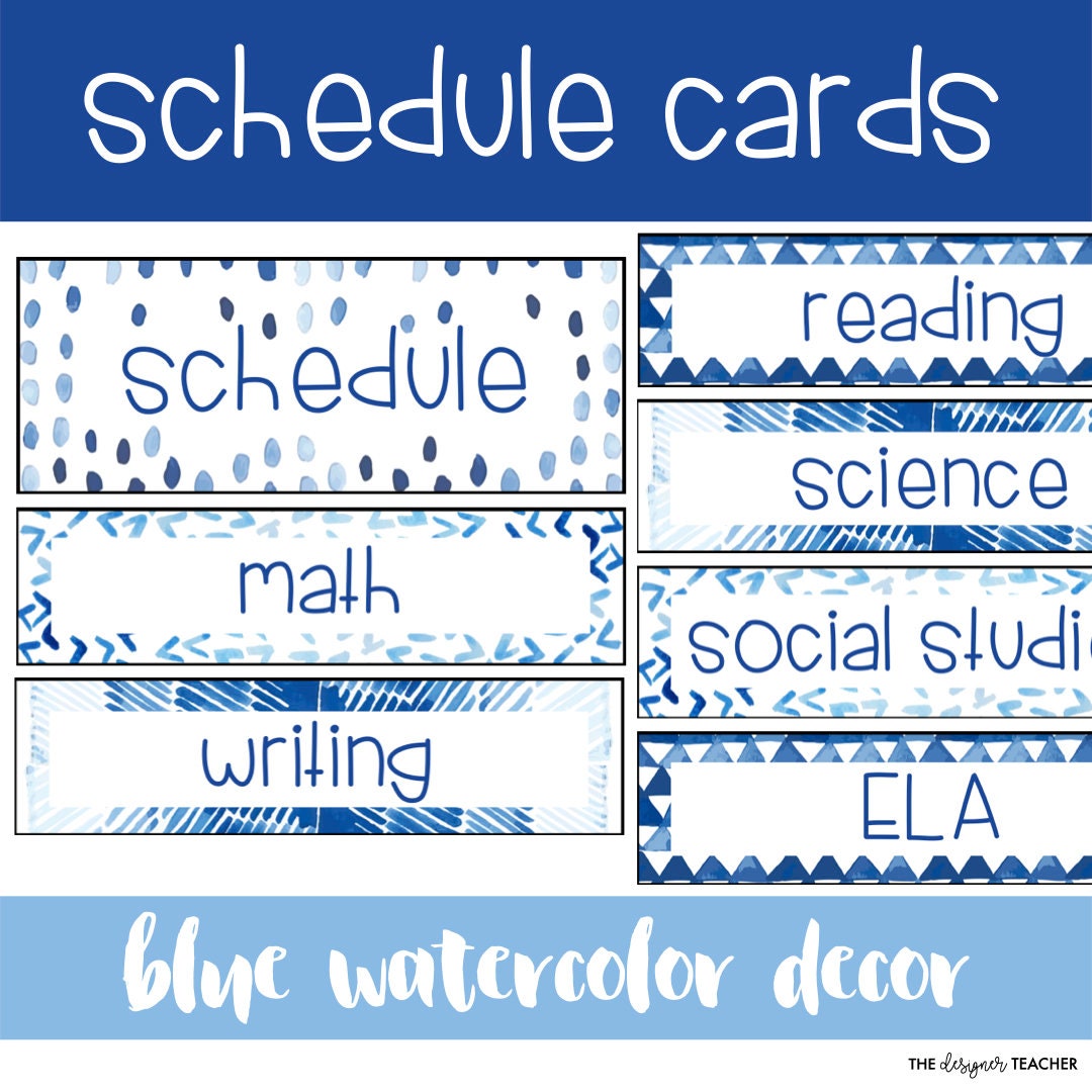 Editable Schedule Cards With Blue Watercolor Theme - Etsy