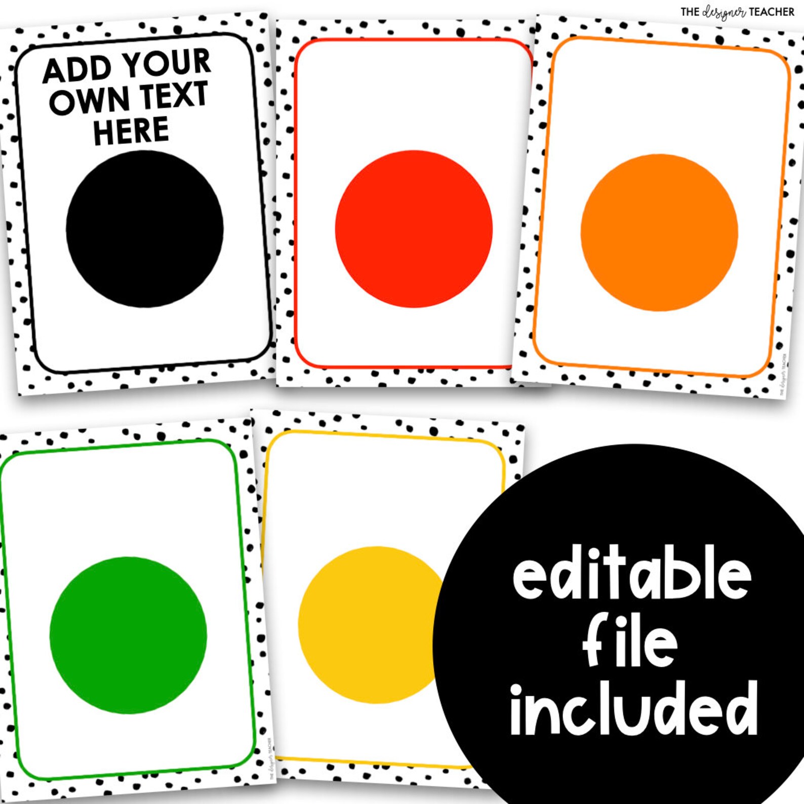 Editable Classroom Color Posters With Black & White Boho Dalmatian Dots ...