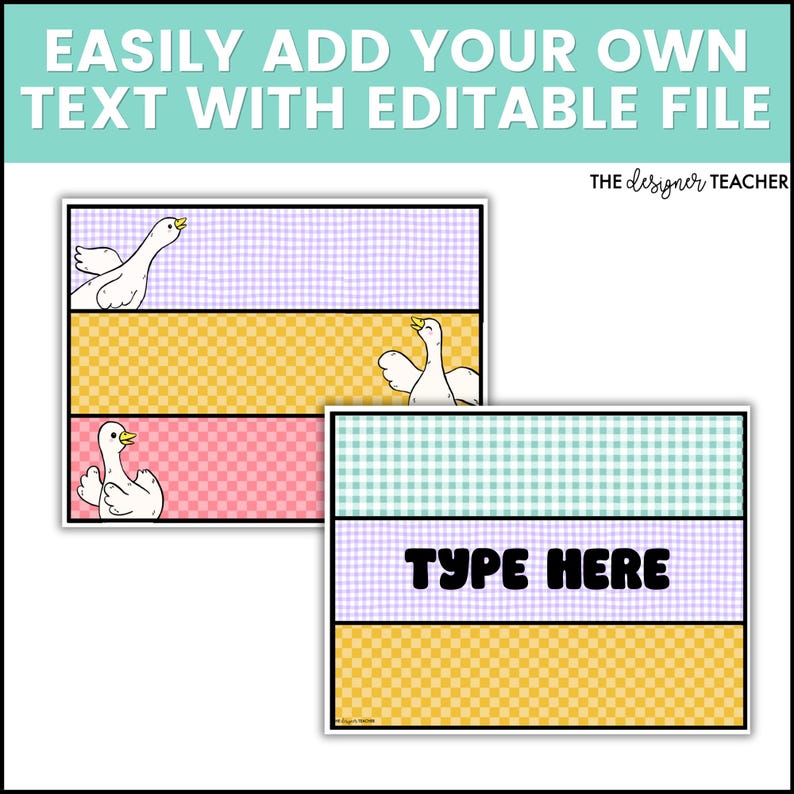 Silly Goose Editable Schedule Cards | Classroom Teacher School Gingham ...