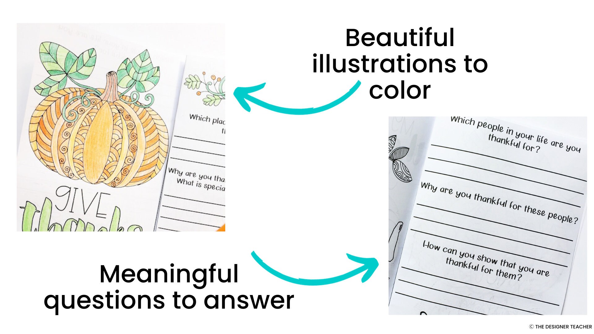 Thankfulness Coloring and Writing Reflection Journal Thanksgiving ...