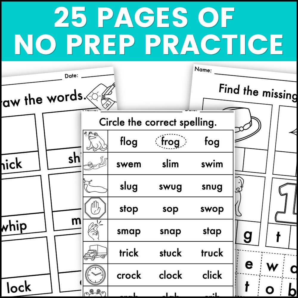 Beginning Phonics Review 25 Worksheets for CVC Words, Digraphs, Blends ...
