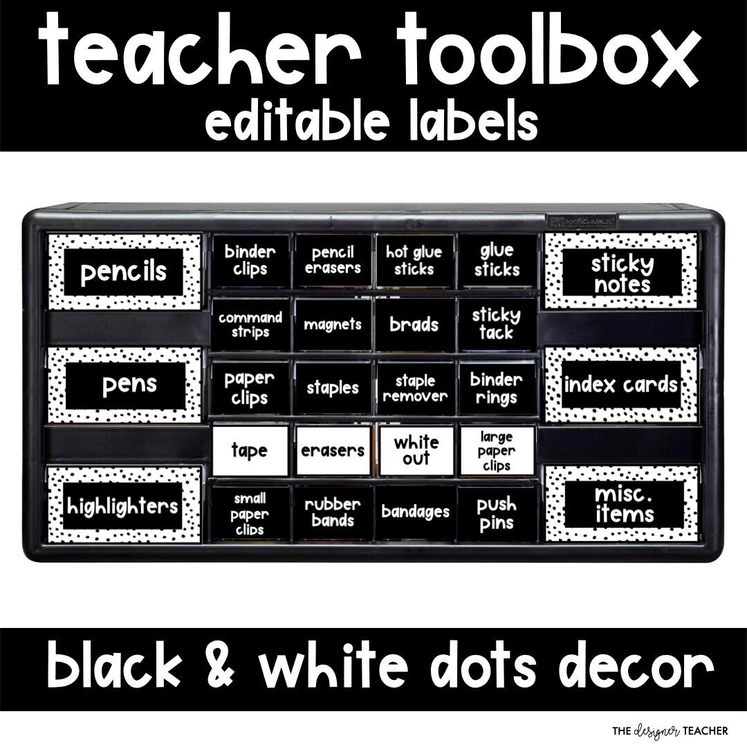 Editable Teacher Toolbox Labels With Black & White Speckled - Etsy