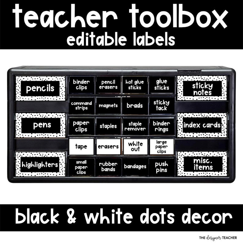 Editable Teacher Toolbox Labels With Black & White Speckled - Etsy