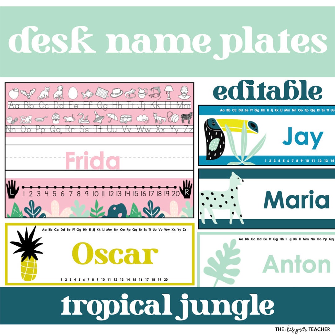 Modern Tropical Jungle Theme Classroom Editable Desk Plates Name Tags ...