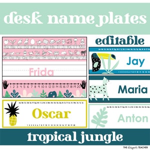 Modern Tropical Jungle Theme Classroom Editable Desk Plates Name Tags ...