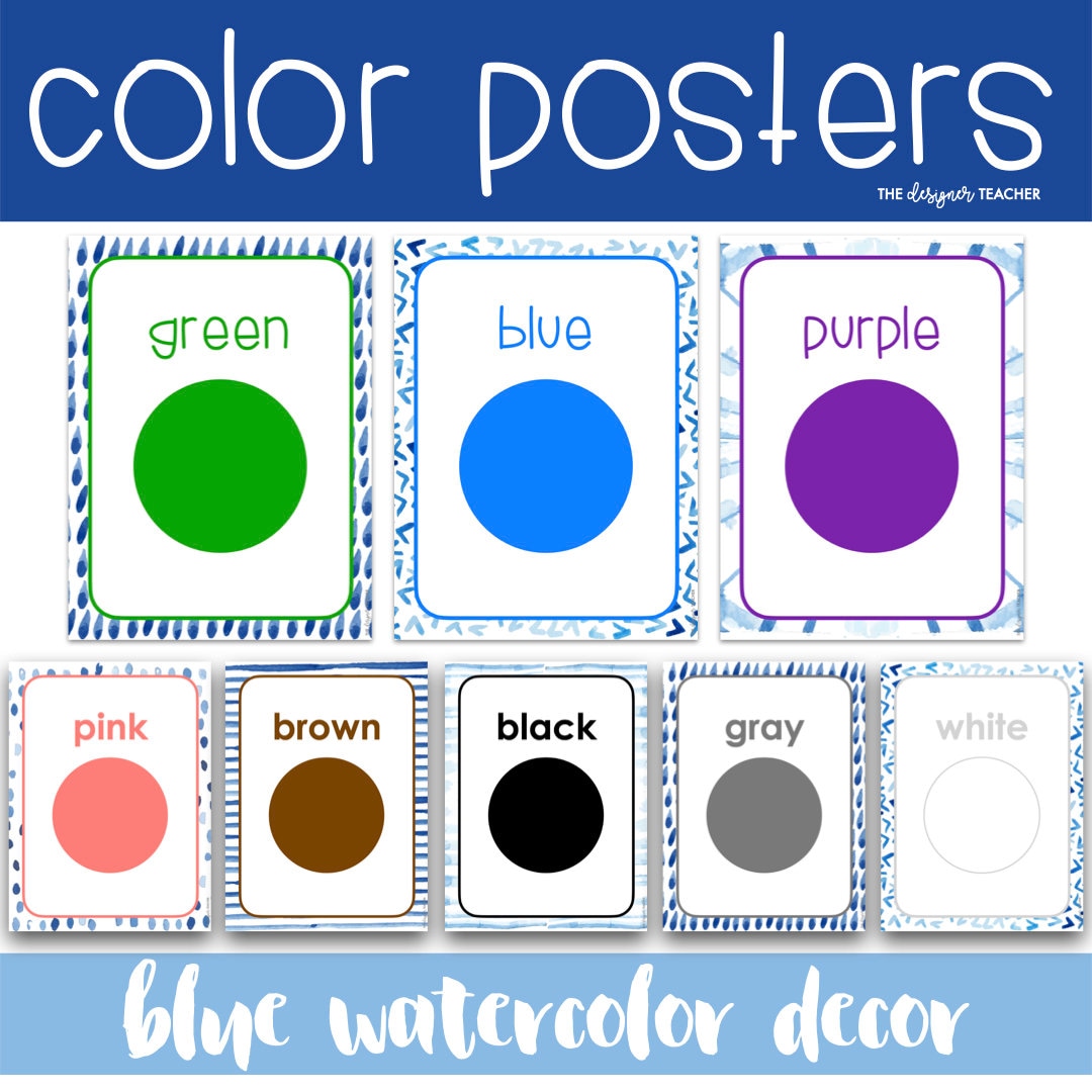 Blue Watercolor Classroom Color Posters - Etsy
