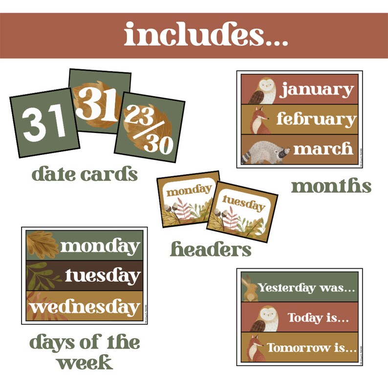 Editable Classroom Calendar Kit | Boho Woodland Forest Nature Theme ...