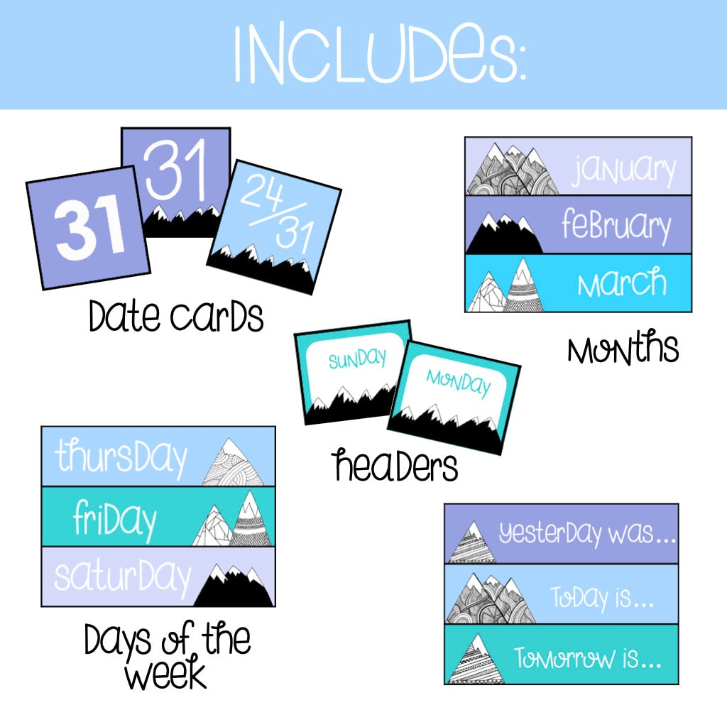 Editable Classroom Calendar Kit With Mountain Theme - Etsy