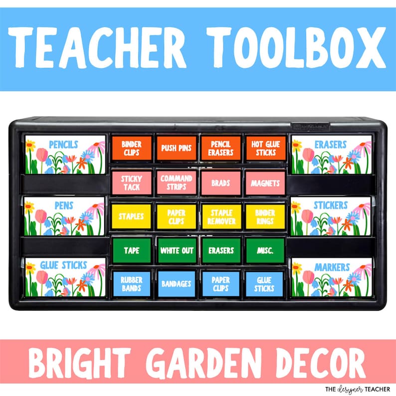 Editable Teacher Toolbox Labels With Bright Garden Theme | Colorful ...