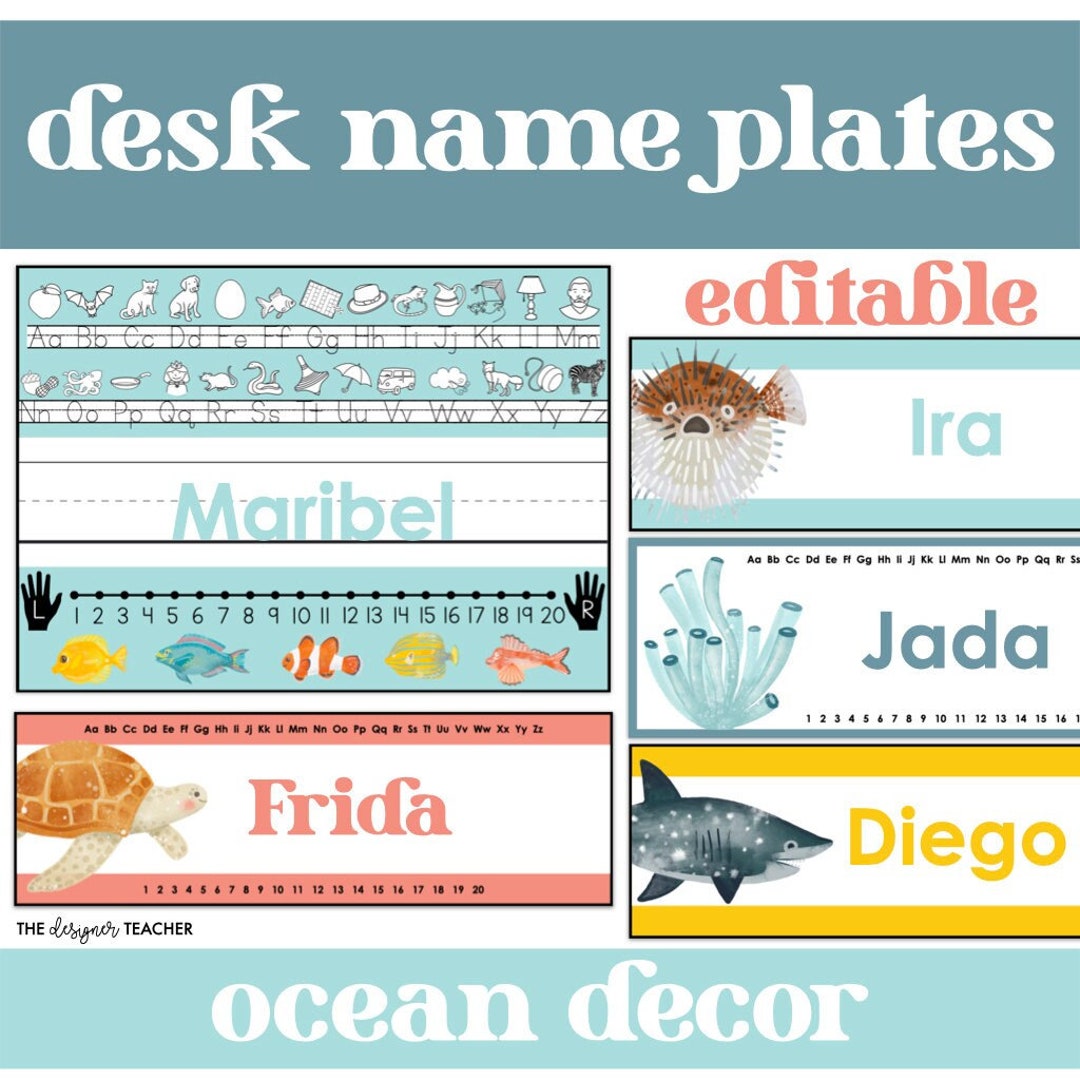 Ocean Theme Under the Sea Editable Desk Plates Name Tags - Etsy