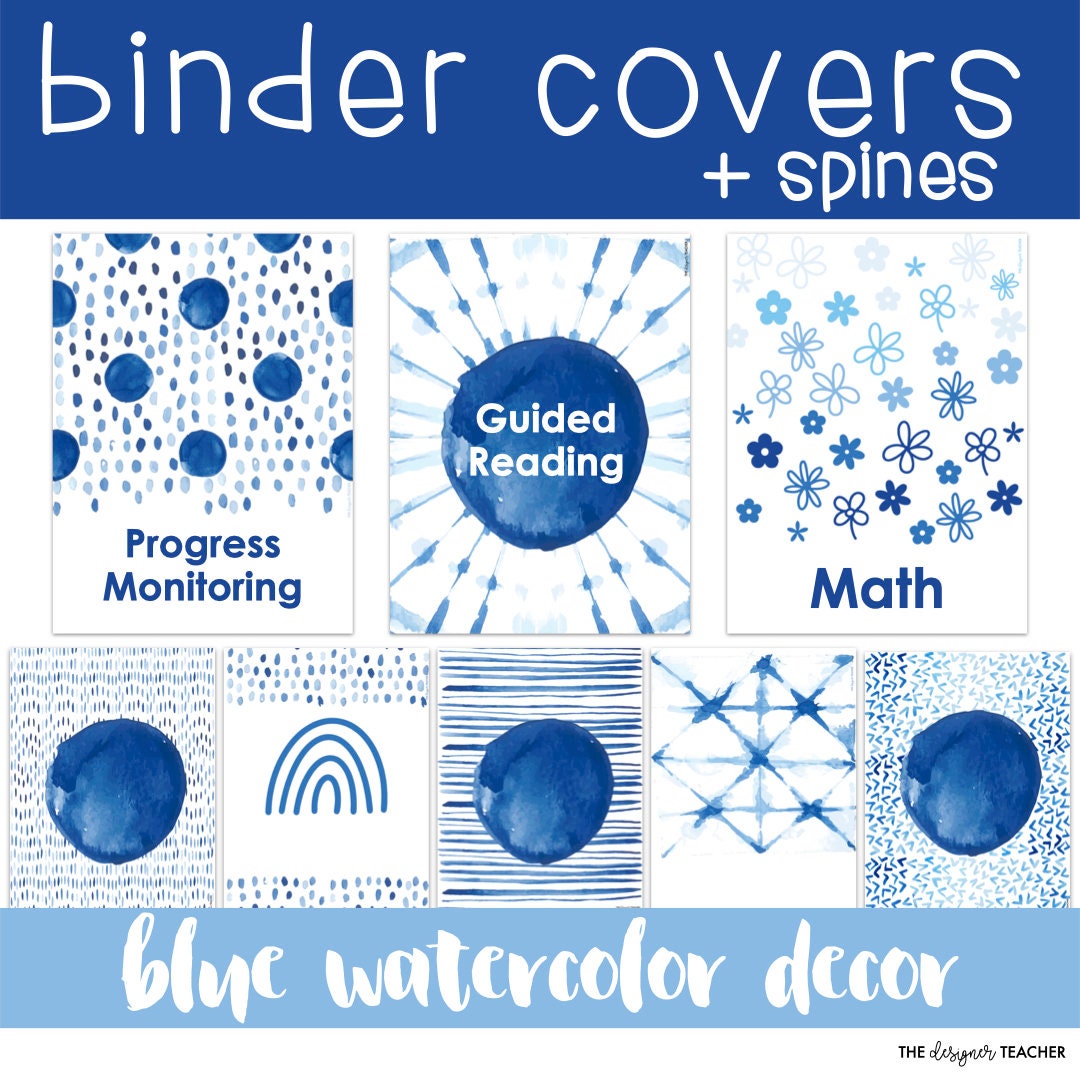 Blue Watercolor Editable Binder Covers & Spines for Teachers and ...