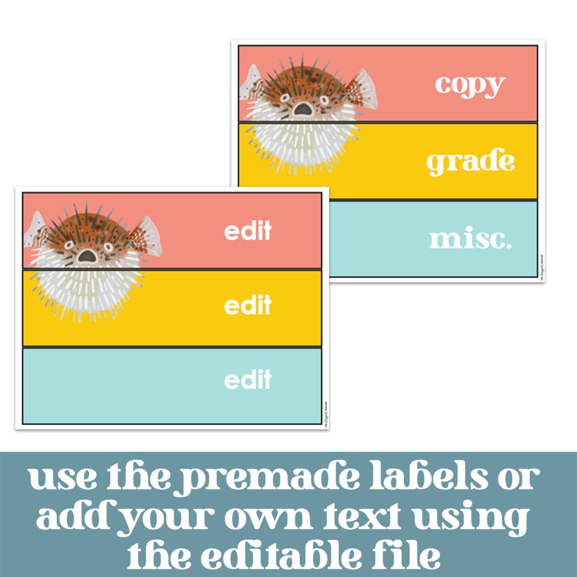 Ocean Under the Sea Editable Rolling Cart Labels for 10 and 12 Drawer ...