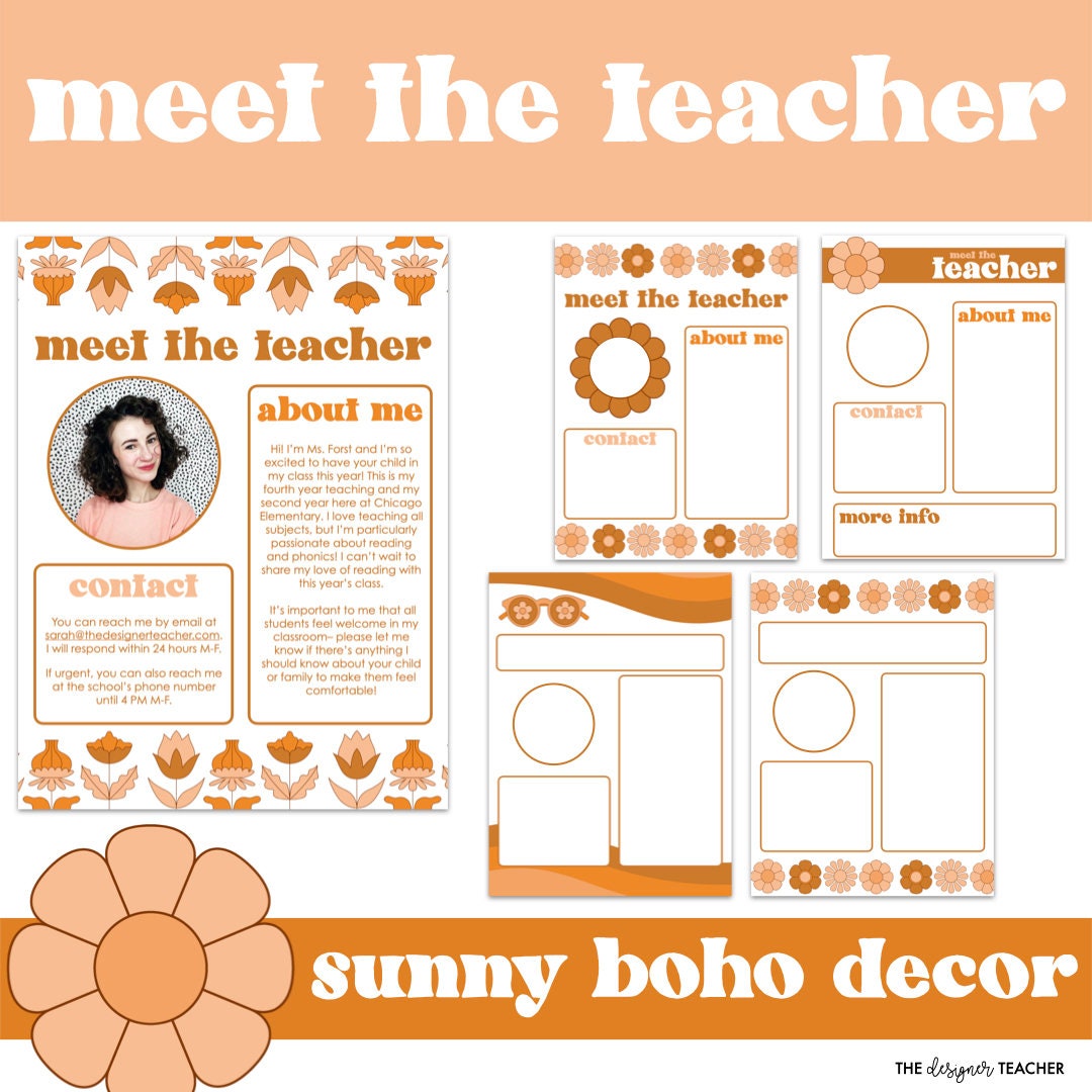 Editable Sunny Boho Retro Back to School Meet the Teacher Template - Etsy