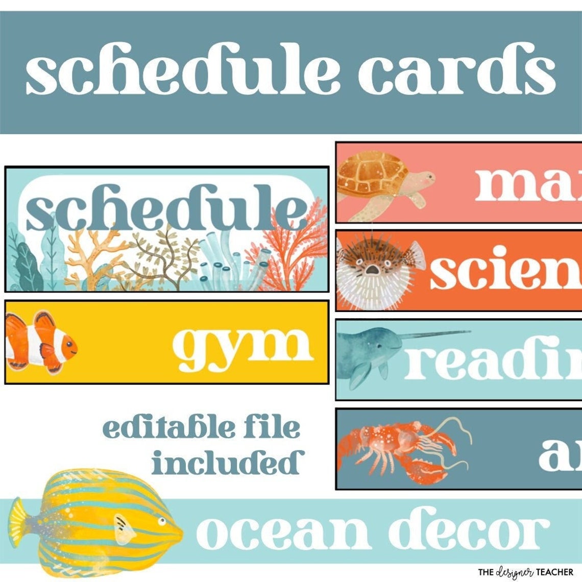 Editable Schedule Cards With Ocean Theme Under the Sea - Etsy