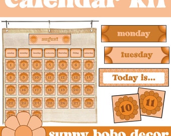 Retro Groovy Class Calendar Kit for Classroom Organization, Bulletin ...