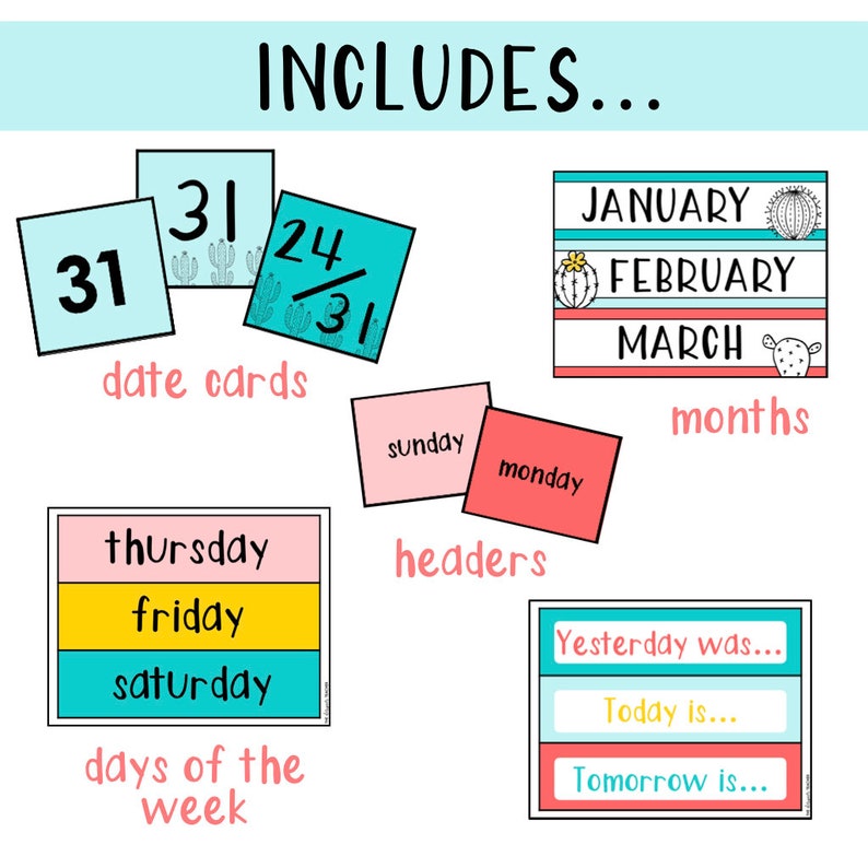 Editable Classroom Calendar Kit With Cactus Theme - Etsy
