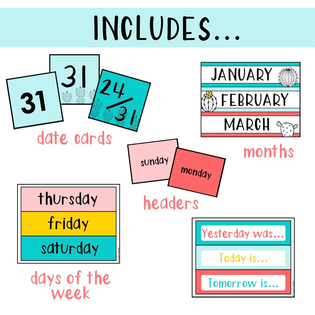 Editable Classroom Calendar Kit With Cactus Theme - Etsy