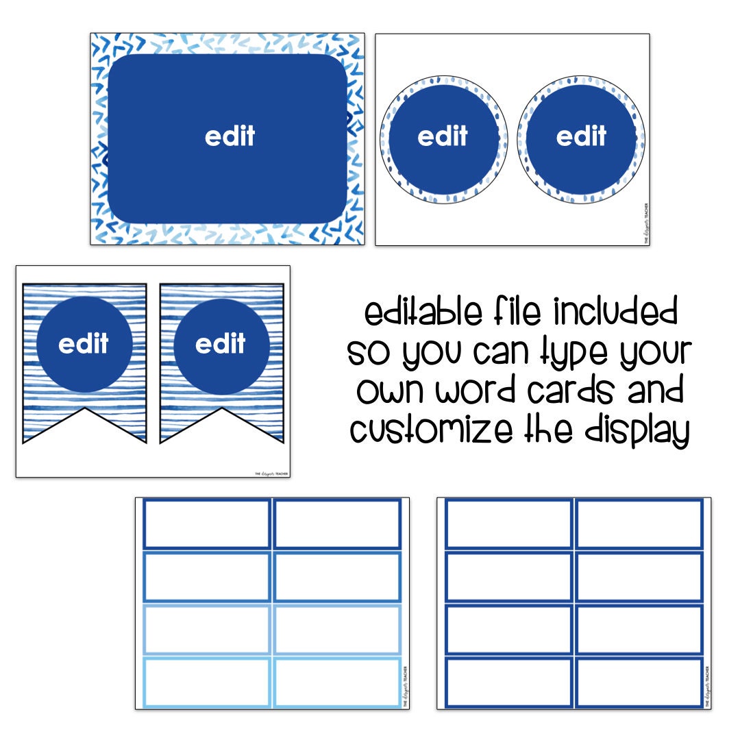 Editable Word Wall Display With Blue Watercolor Theme | Classroom ...