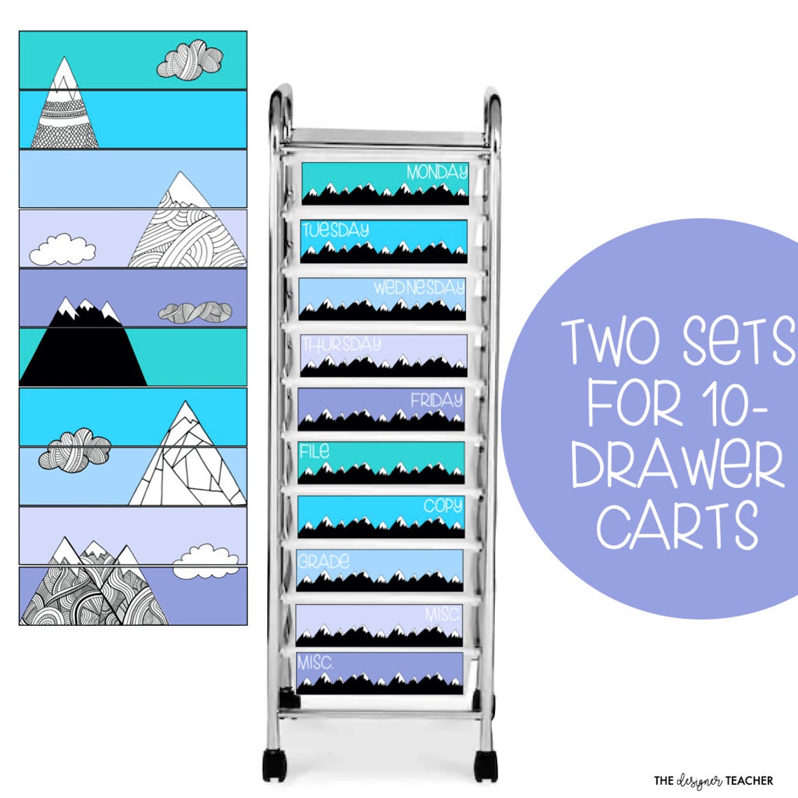 Editable Mountain Theme Rolling Cart Labels for 10 and 12 Drawer Carts ...