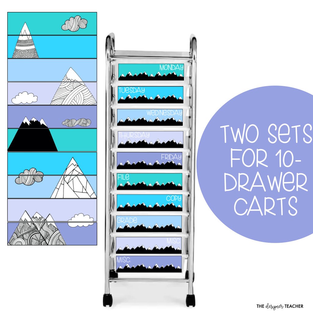 Editable Mountain Theme Rolling Cart Labels for 10 and 12 Drawer Carts ...