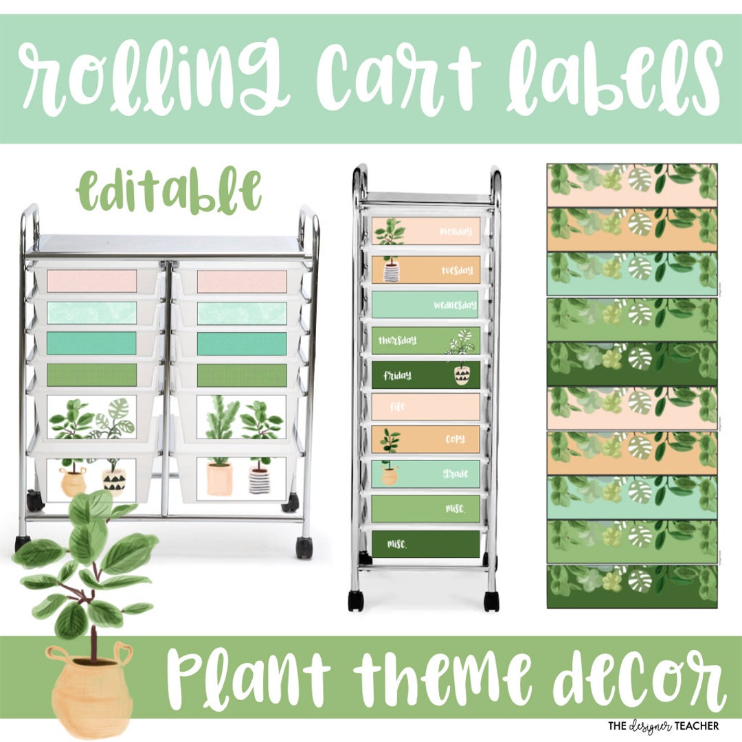 Editable Classroom Rolling Cart Labels and Organizers | Botanical ...
