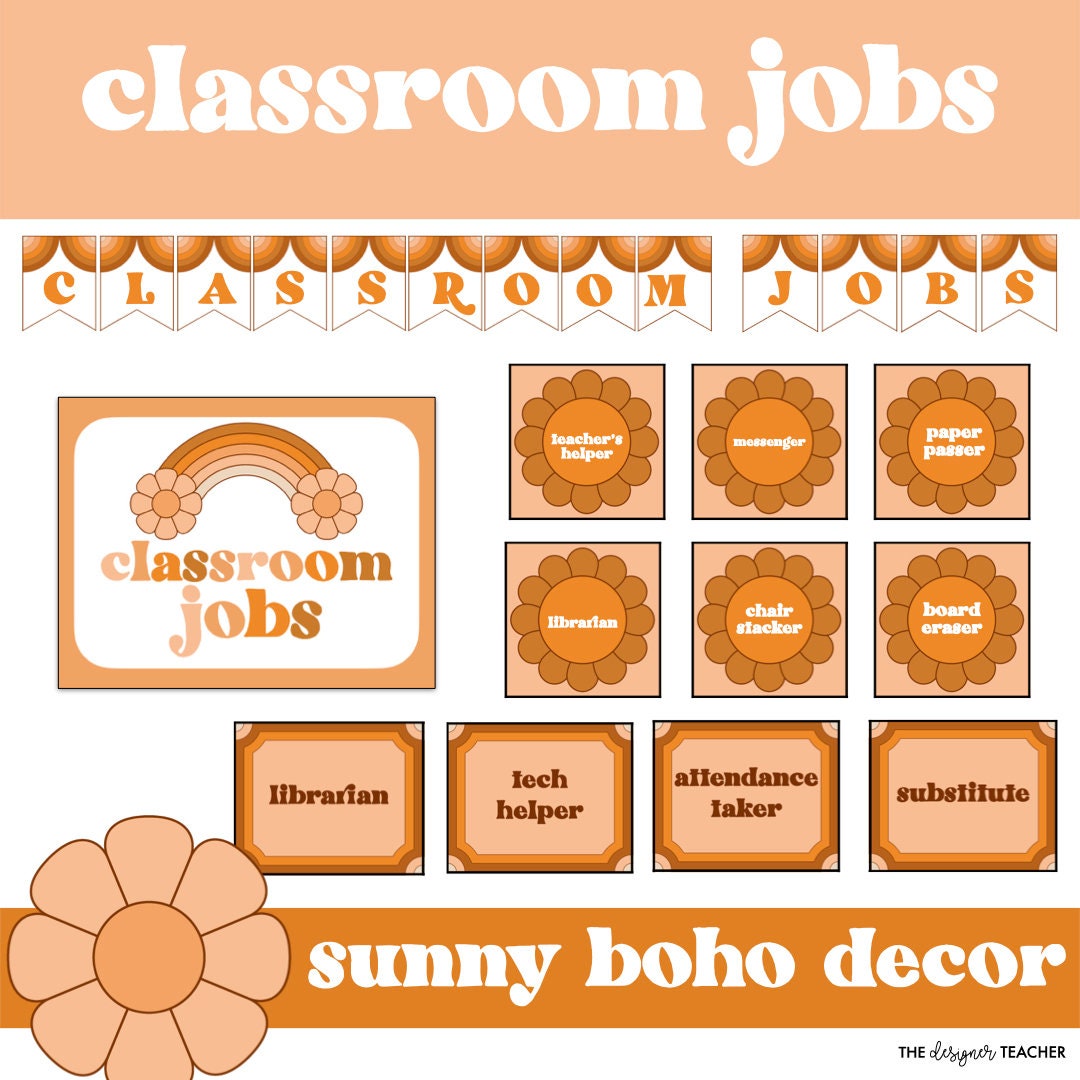 Editable Classroom Jobs Chart and Bulletin Board Display Sunny Boho ...