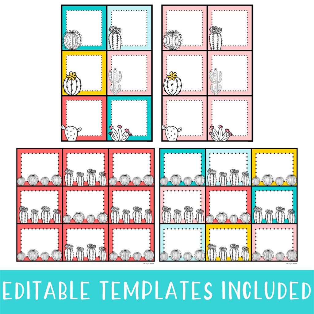 Editable Supply Labels for Target Pocket Labels Cactus Theme | School ...