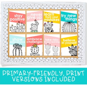 Editable Bright Cactus Growth Mindset Classroom Posters: English and ...