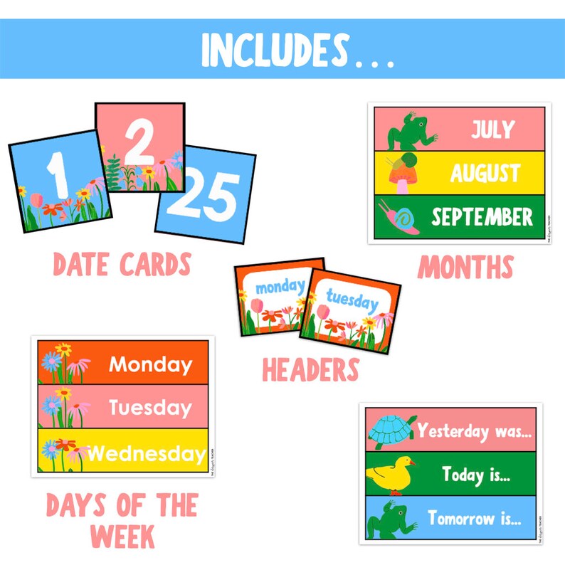 Editable Classroom Calendar Kit | Bright Garden Flower Theme Pocket ...