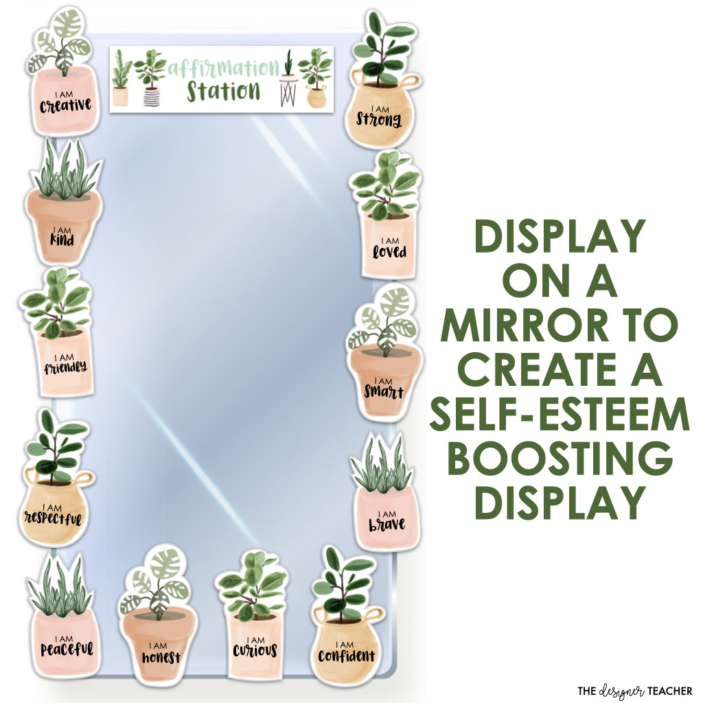 Plant Affirmation Station Mirror Display Botanical Boho Classroom Decor ...