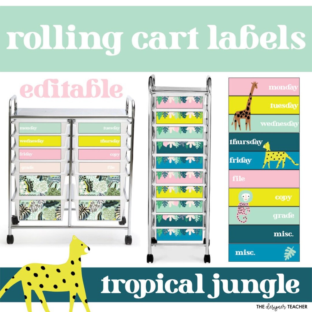 Modern Tropical Jungle Editable Rolling Cart Labels for 10 and - Etsy
