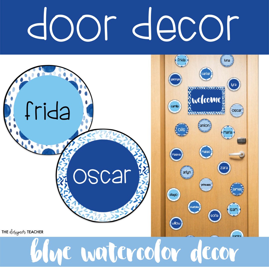 Blue Watercolor Door Decor and Bulletin Board Calming Classroom Decor ...