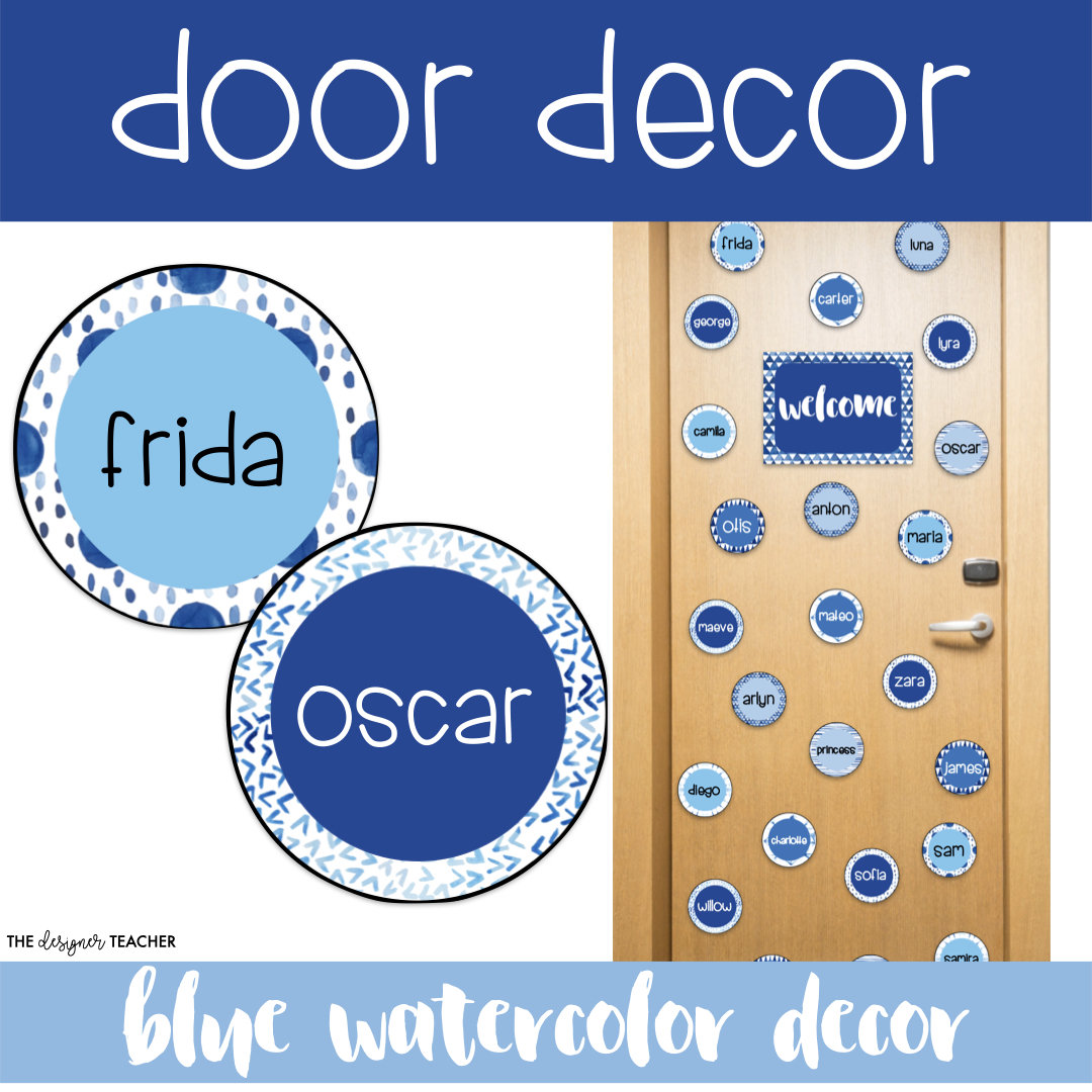 Blue Watercolor Door Decor and Bulletin Board Calming Classroom Decor ...