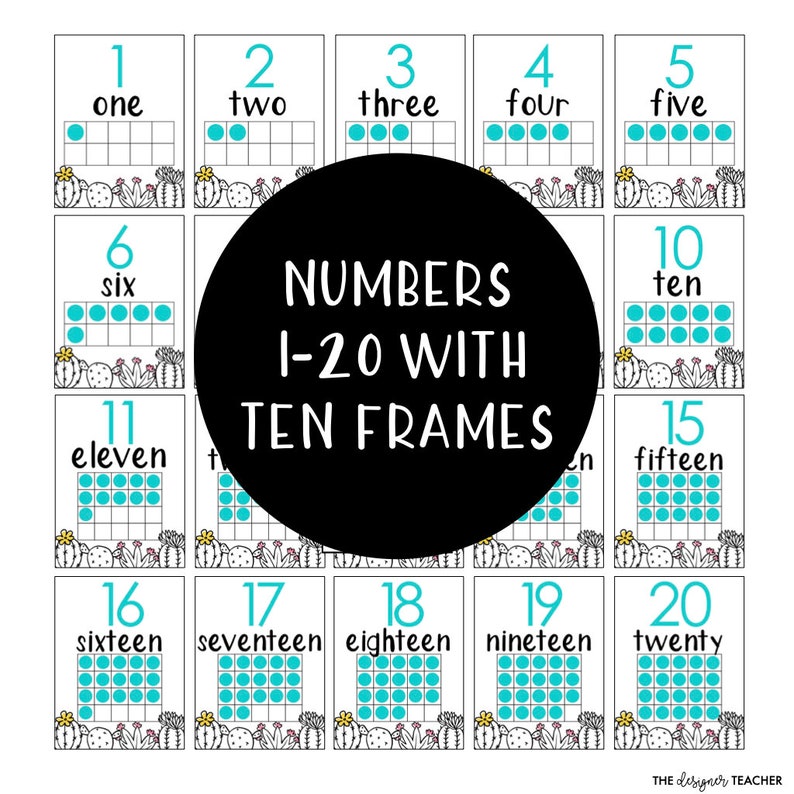Number Posters 1-20 With Ten Frames in Cactus Theme - Etsy