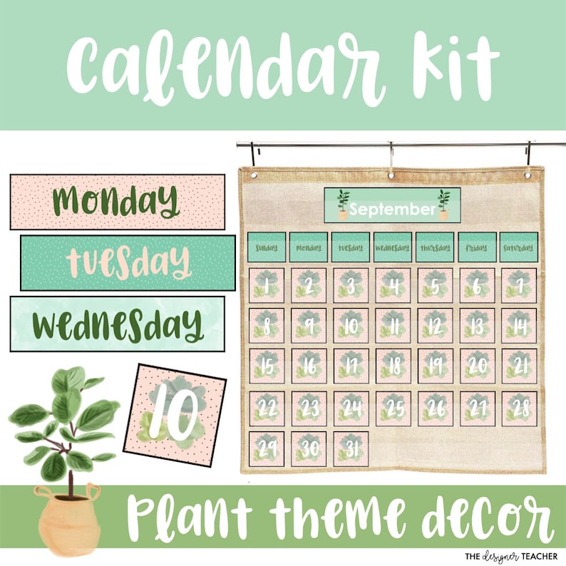 Plant Theme Editable Classroom Calendar Kit - Etsy Australia